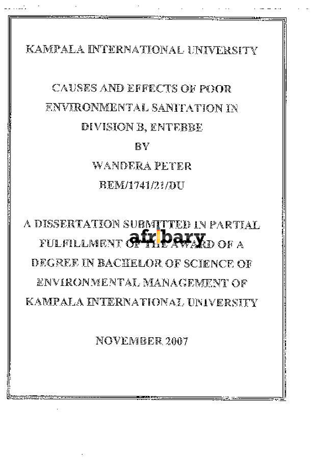 Causes And Effects Of Poor Environmental Sanitation In Division B ...
