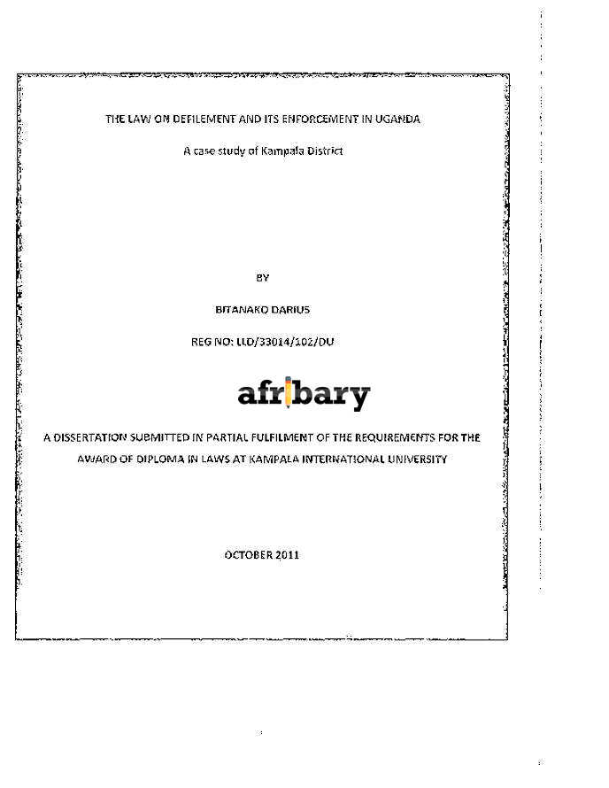 The Law On Defilement And Its Enforcement In Uganda A Case Study Of ...