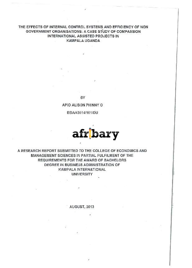 The Effects Of Internal Control Systems And Efficiency Of Non ...