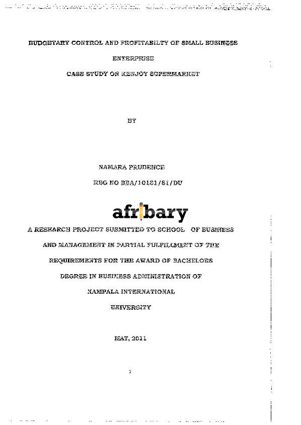 Budgetary Control And Profitabilty Of Small Business Enterprise Case ...
