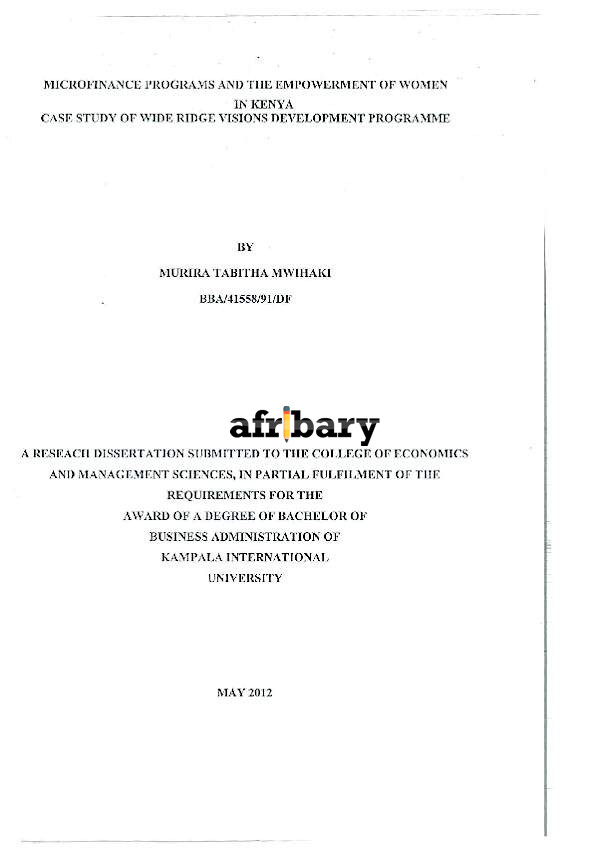 Microfinance Programs And The Empowerment Of Women In Kenya Case Study ...