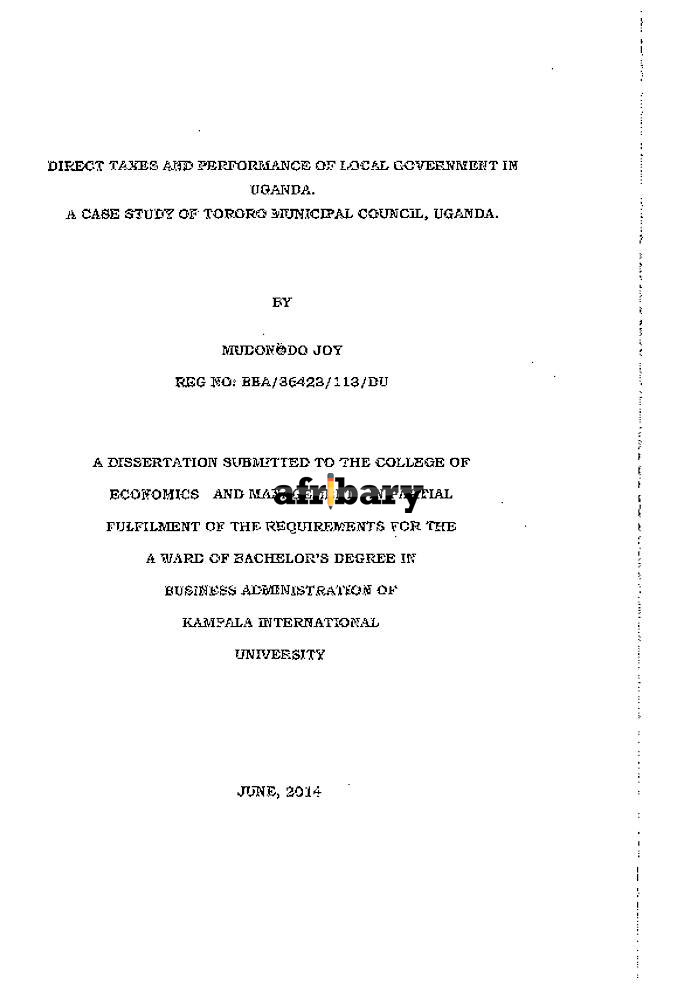 Direct Taxes And Performance Of Local Government In Uganda. A Case ...
