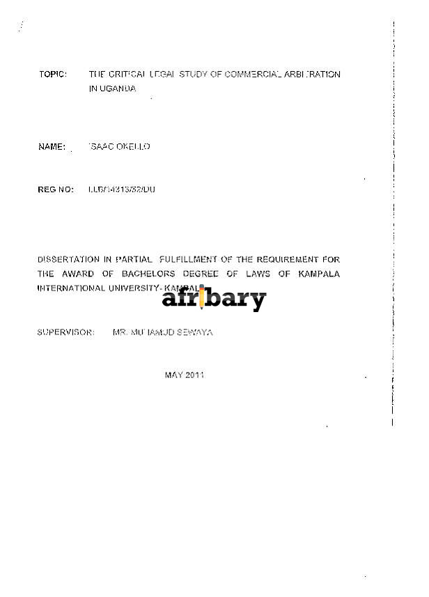 The Critical Legal Study Of Commercial Arbitration In Uganda | Afribary