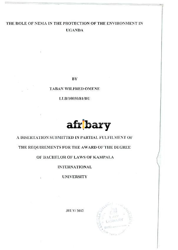 The Role Of Nema In The Protection Of The Environment In Uganda | Afribary