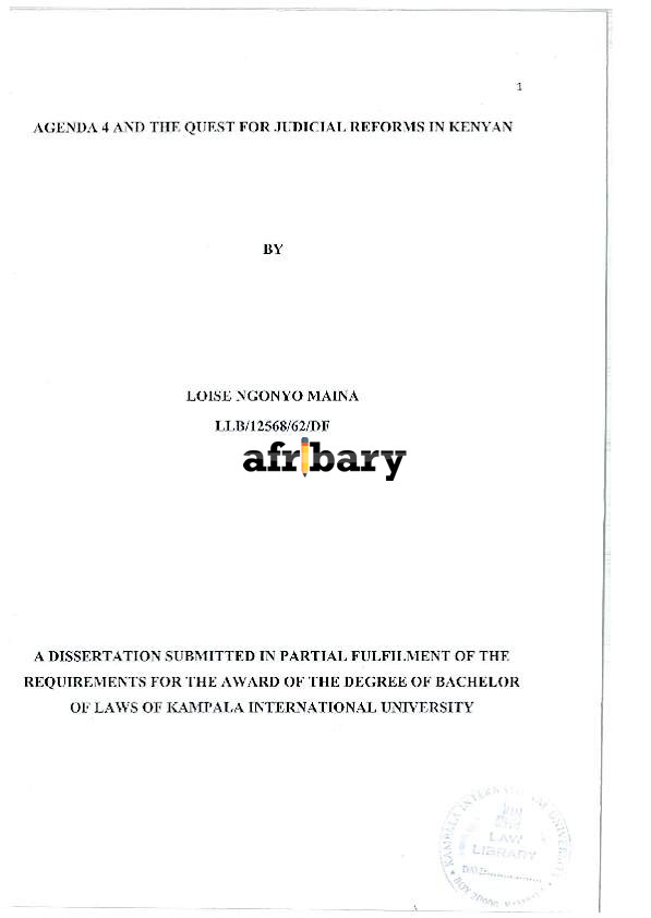 Agenda 4 And The Quest For Judicial Reforms In Kenyan | Afribary