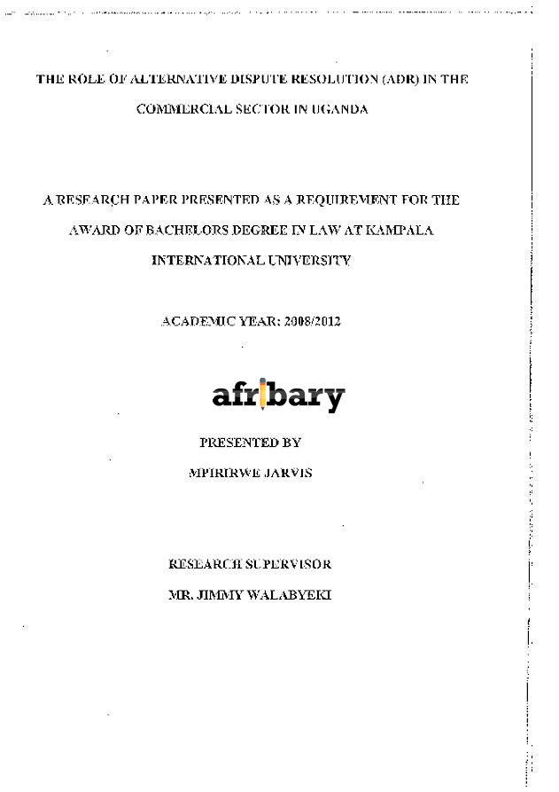 The Role Of Alternative Dispute Resolution (Adr) In The Commercial ...