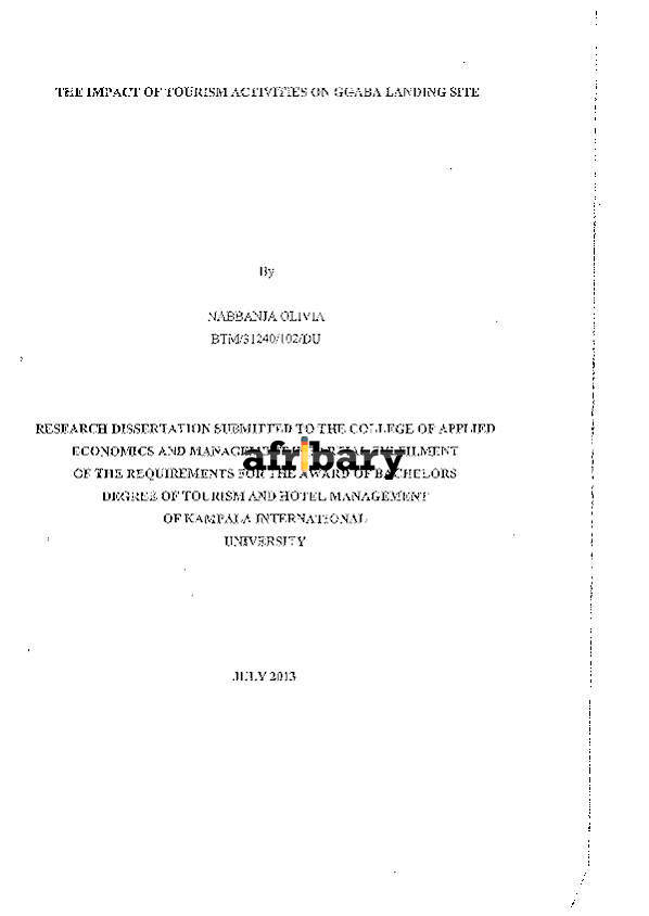 The Impact Of Tourism Activities On Ggaba Landing Site | Afribary