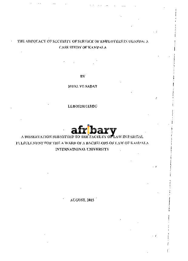 The Adequacy Of Security Of Service Of Employees In Uganda: A Case ...