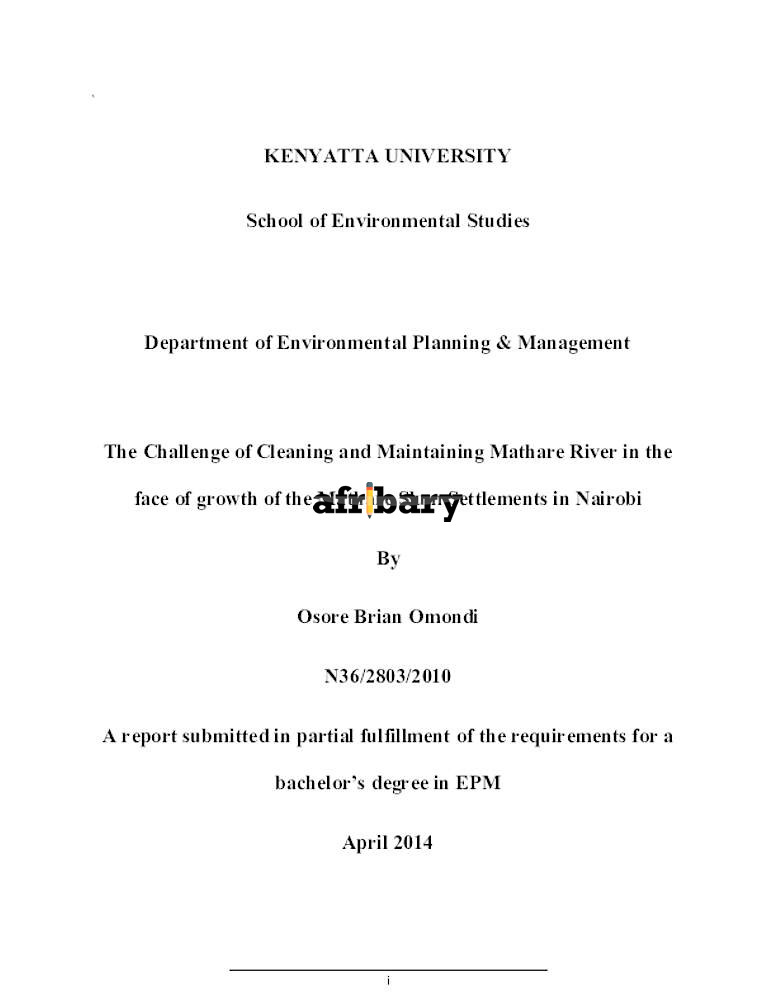 The Challenge of Cleaning and Maintaining Mathare River in the face of ...