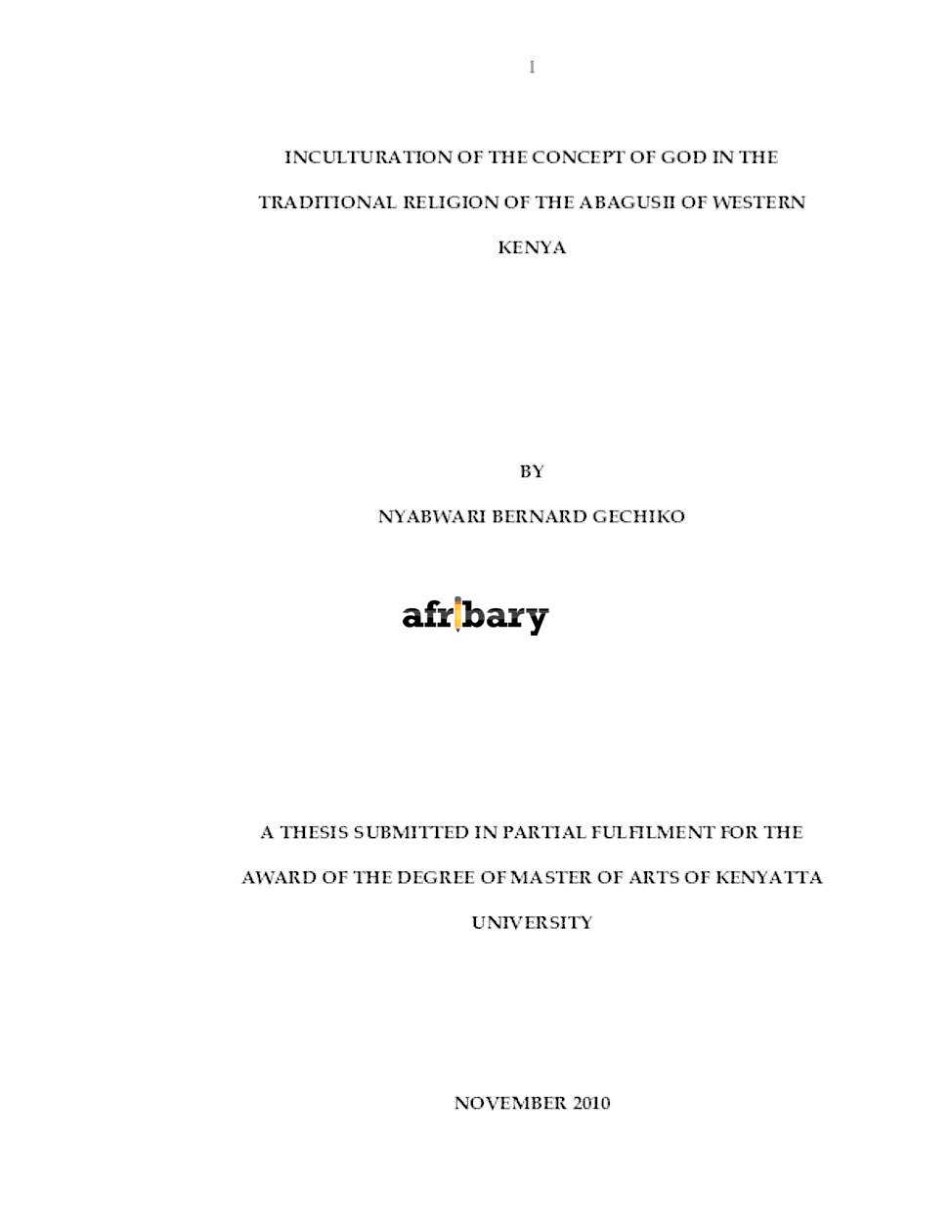 Inculturation Of The Concept Of God In The Traditional Religion Of The ...