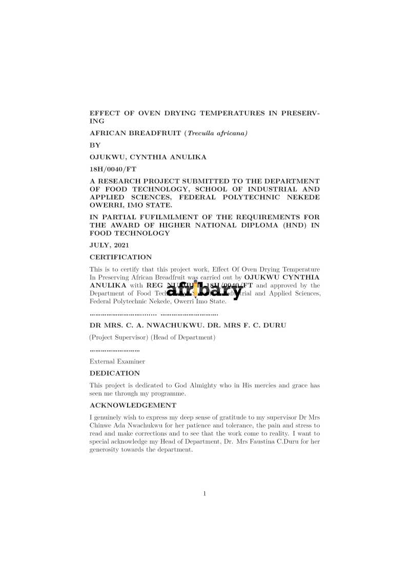 Effect of Oven Drying Temperatures in Preserving African Breadfruit ...
