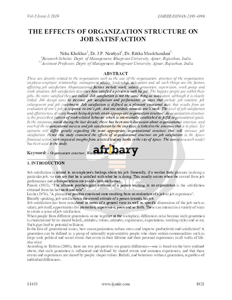 The Effects of Organisation Structure on Job Satisfaction | Afribary
