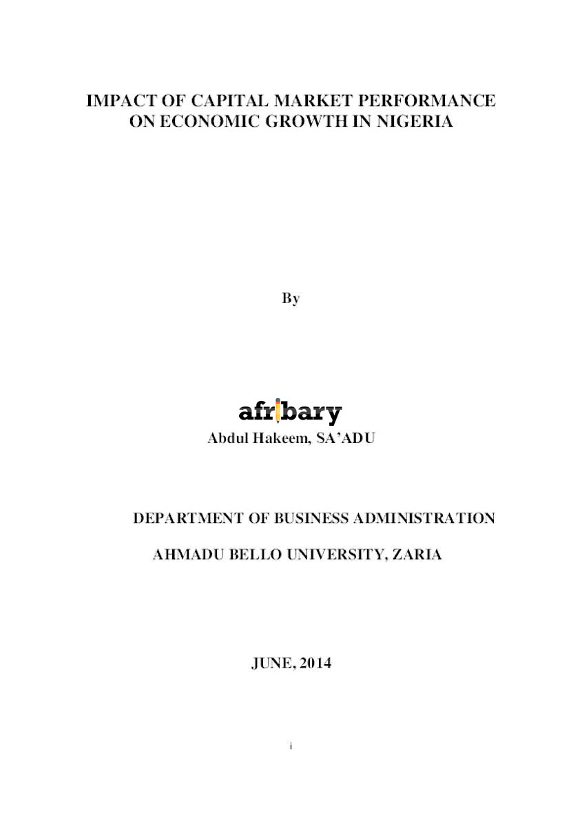 IMPACT OF CAPITAL MARKET PERFORMANCE ON ECONOMIC GROWTH IN NIGERIA ...