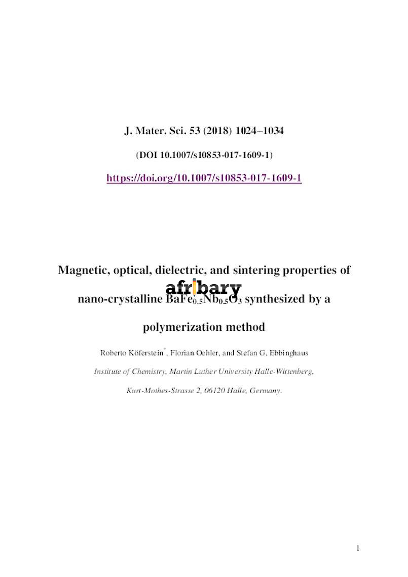 Magnetic, Optical, Dielectric, and Sintering Properties of Nano-crystalline BaFe0.5Nb0.5O3 ...