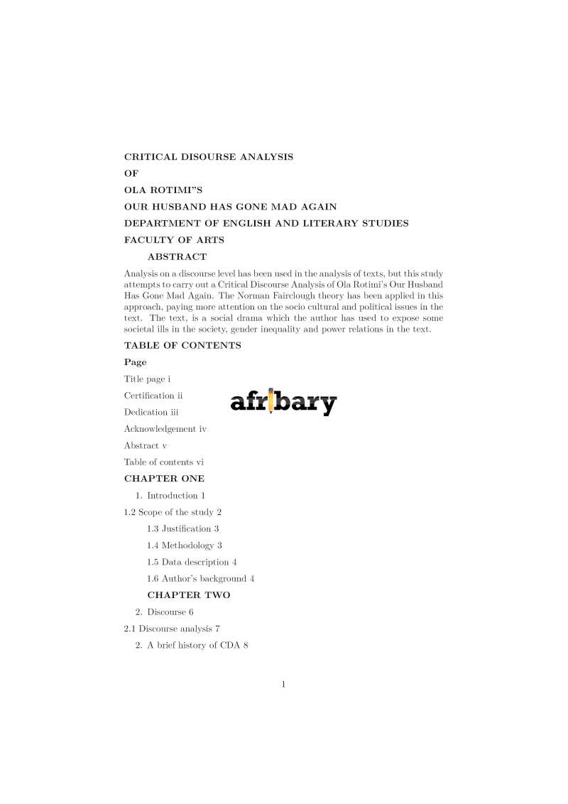 CRITICAL DISOURSE ANALYSIS OF OLA ROTIMI”S OUR HUSBAND HAS GONE MAD ...