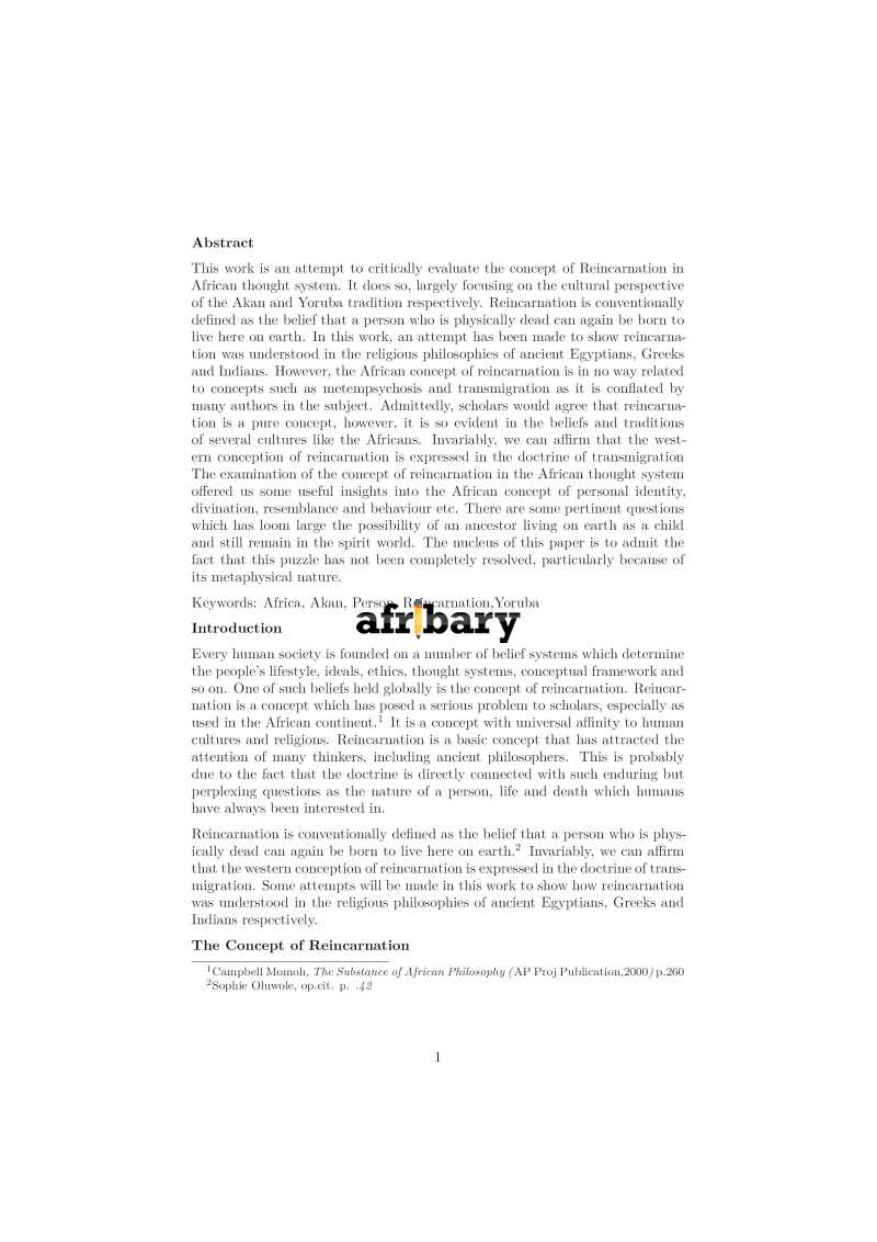 The Concept of Reincarnation in African Thought System | Afribary