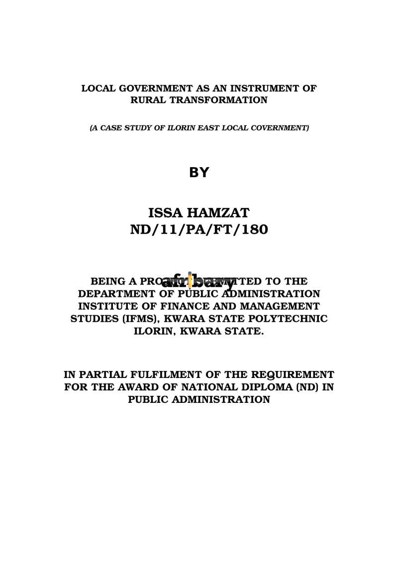 Local Government as an Instrument of Rural Transformation (A Case Study ...