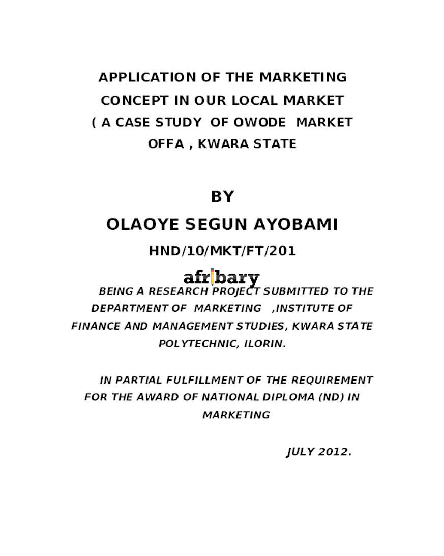 Application of the Marketing Concept in Our Local Market ( A Case Study ...