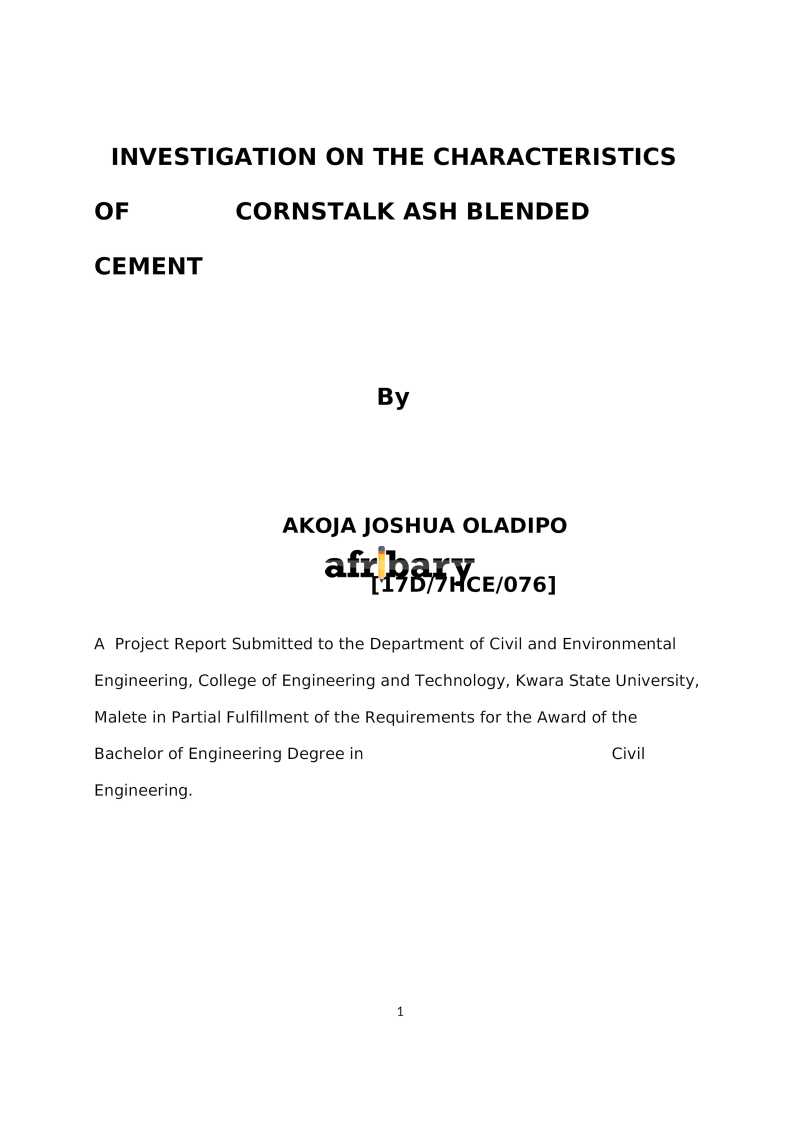Investigation on the Characteristics of Cornstalk Ash Blended Cement ...