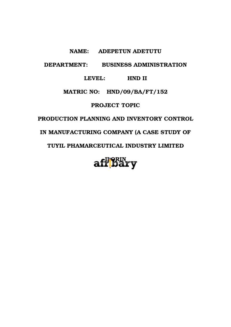 Production Planning and Inventory Control in Manufacturing Company (A ...