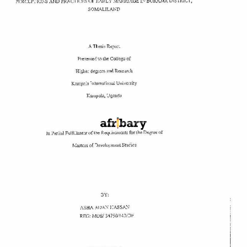 Perceptions and Practices of Early Marriage in BoRama District ...