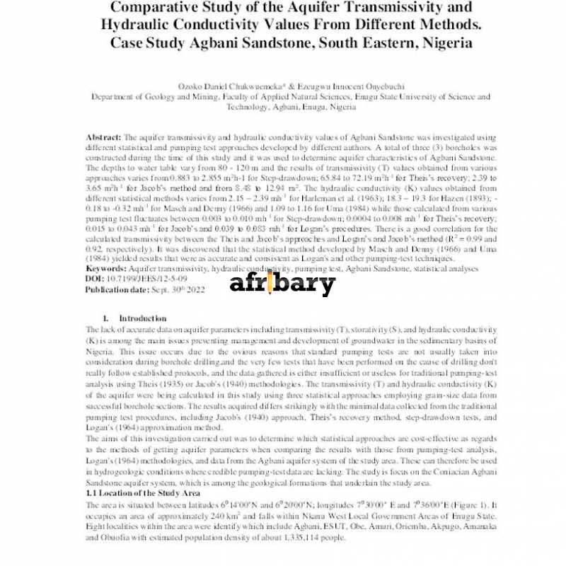 Comparative Study of the Aquifer Transmissivity and Hydraulic ...
