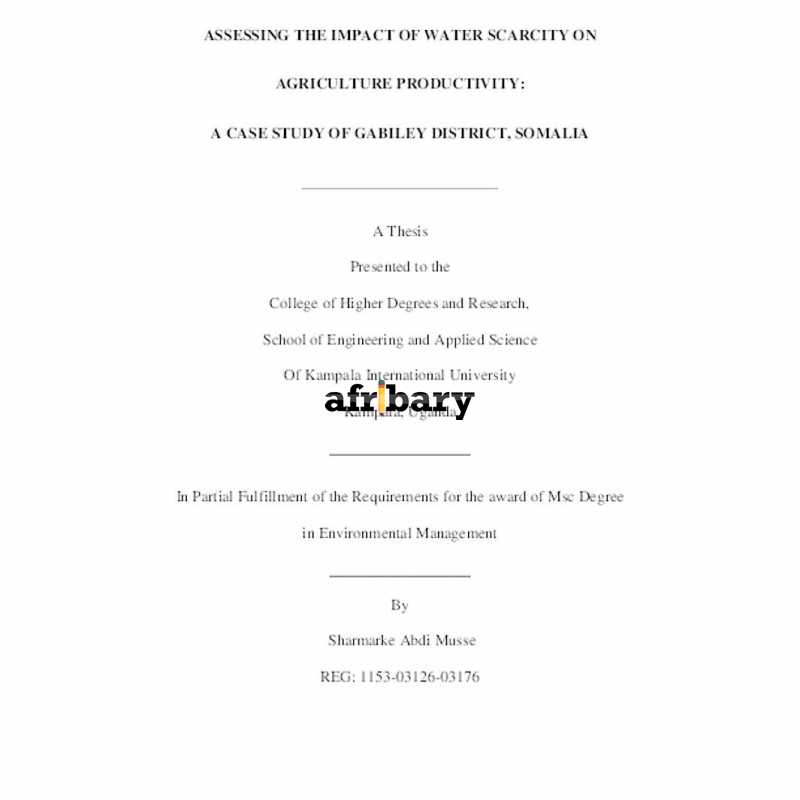 Assessing the Impact of Water Scarcity on Agriculture Productivity: A ...