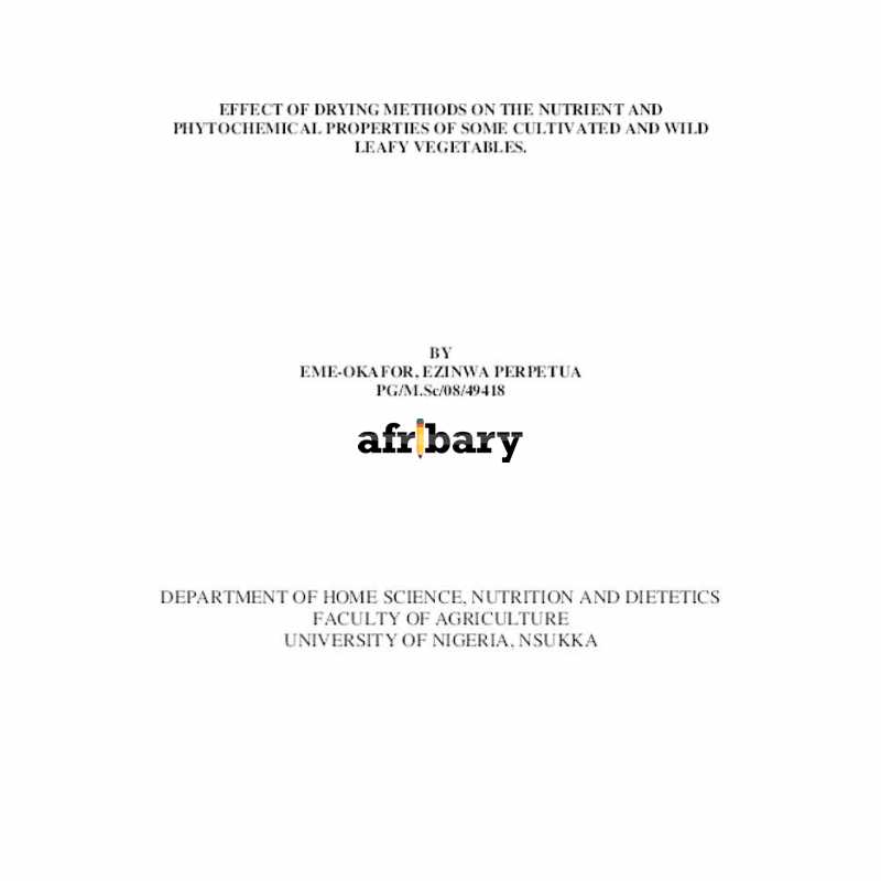 Effect Of Drying Methods On The Nutrient And Phytochemical Properties