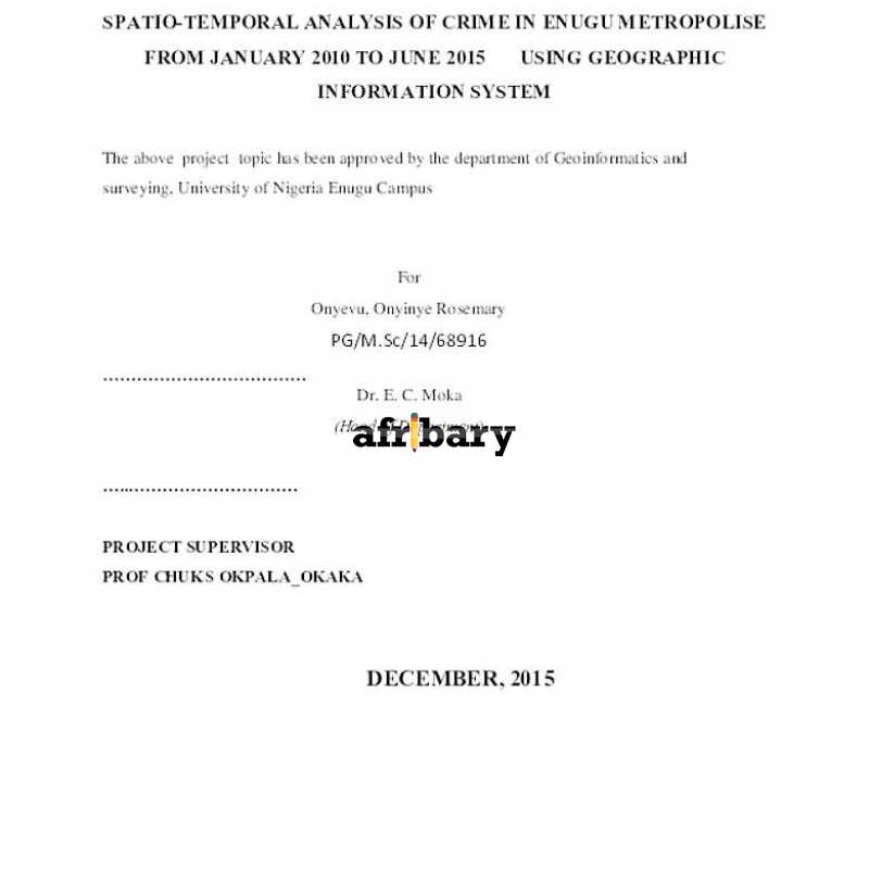 Spatio-Temporal Analysis of Crime in Enugu Metropolise from January ...