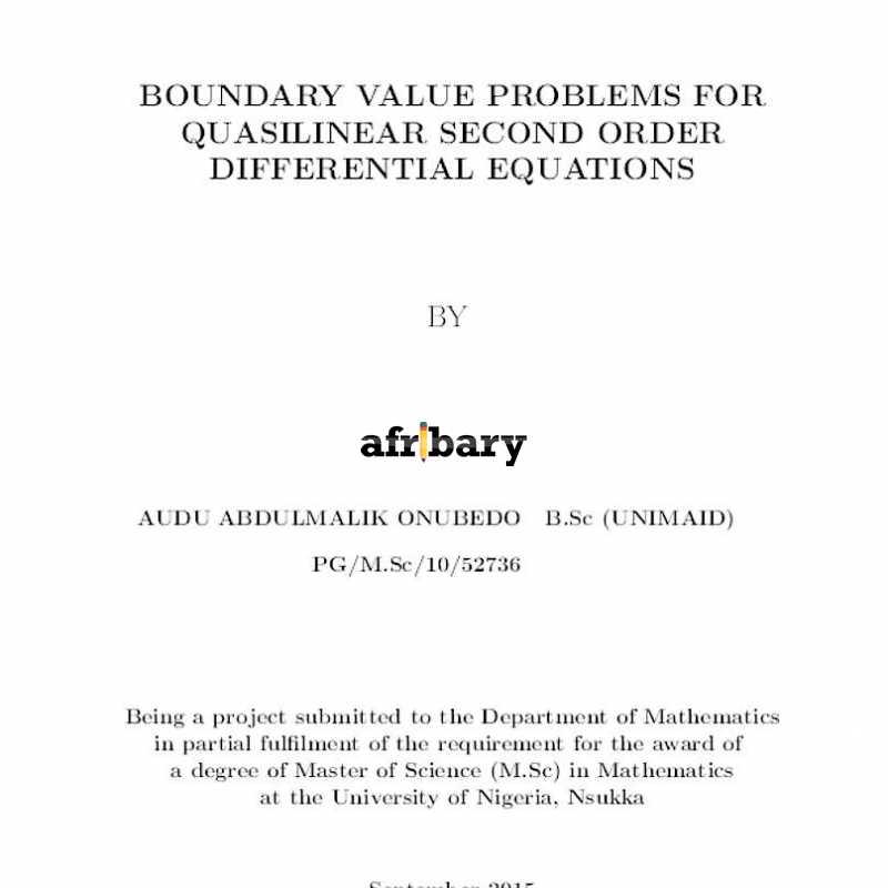 Boundary Value Problems For Quasilinear Second Order Differential Equations Afribary