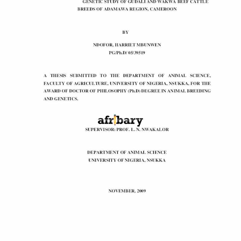 Genetic Study of Gudali and Wakwa Beef Cattle Breeds of Adamawa Region ...