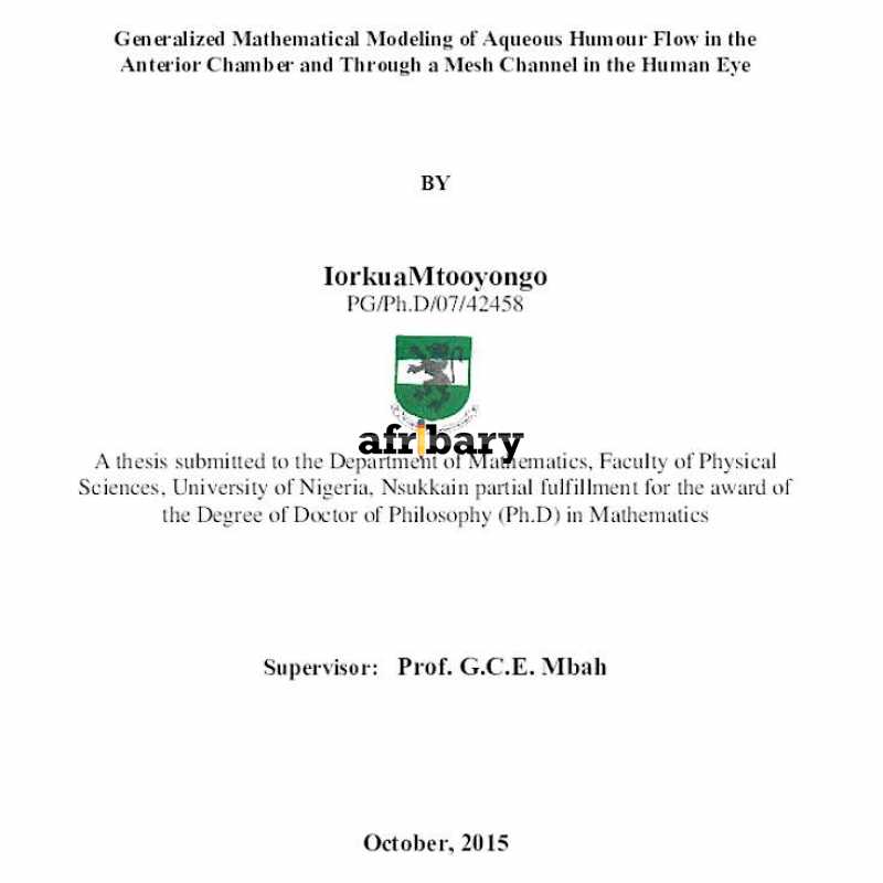 Generalized Mathematical Modeling of Aqueous Humour Flow in the ...