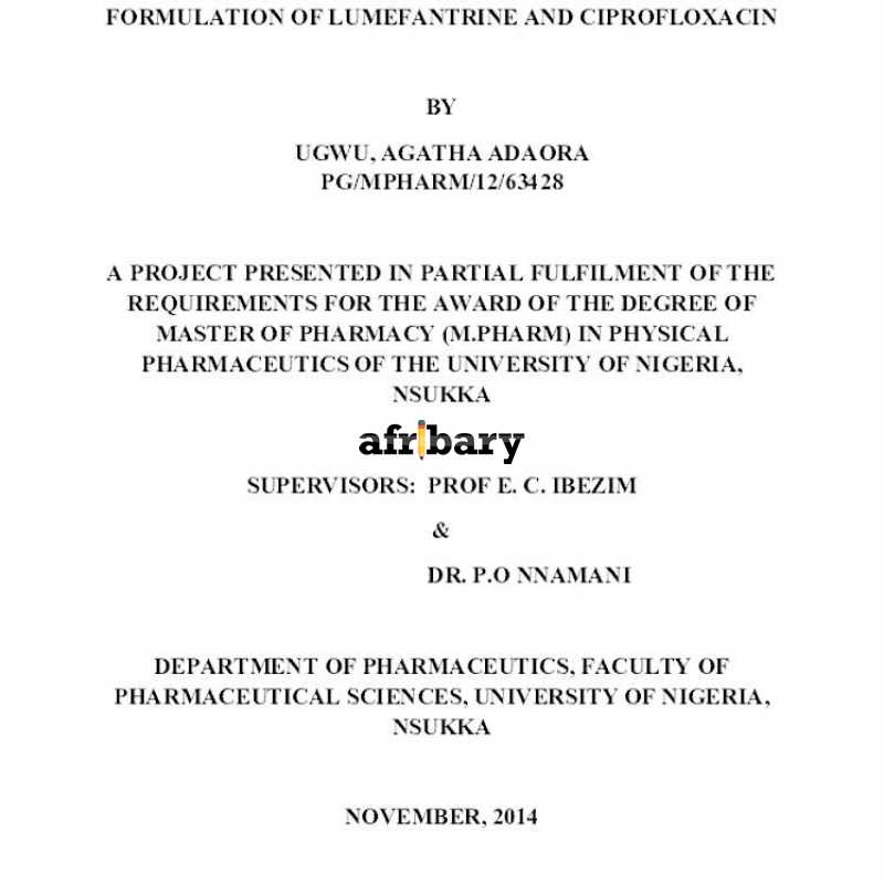 Sustained Release Solid Lipid Nanoparticles Formulation Of Lumefantrine And Ciprofloxacin Afribary