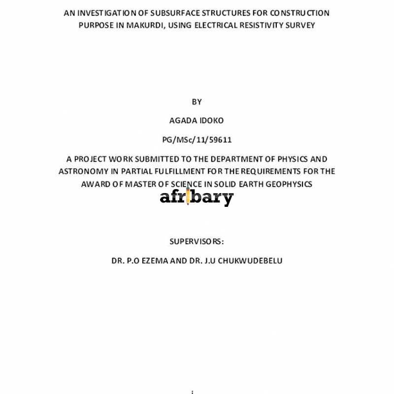 An Investigation Of Subsurface Structures For Construction Purpose In Makurdi Using Electrical