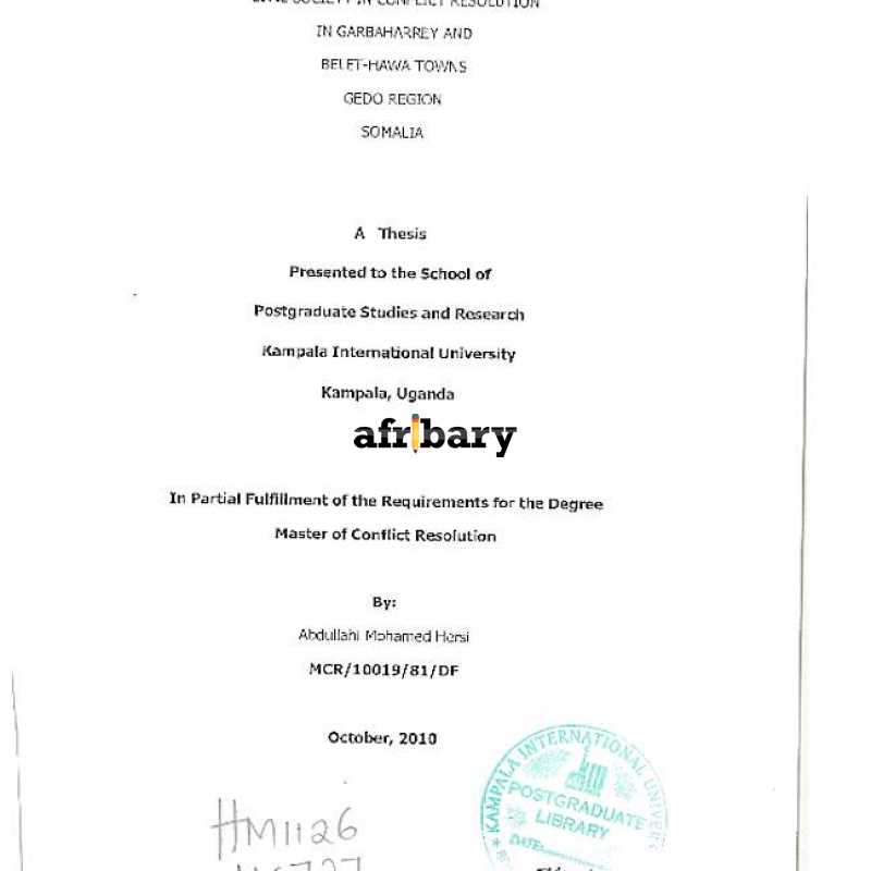 Civil Society in Conflict Resolution in Garbaharrey and Belet-Hawa ...