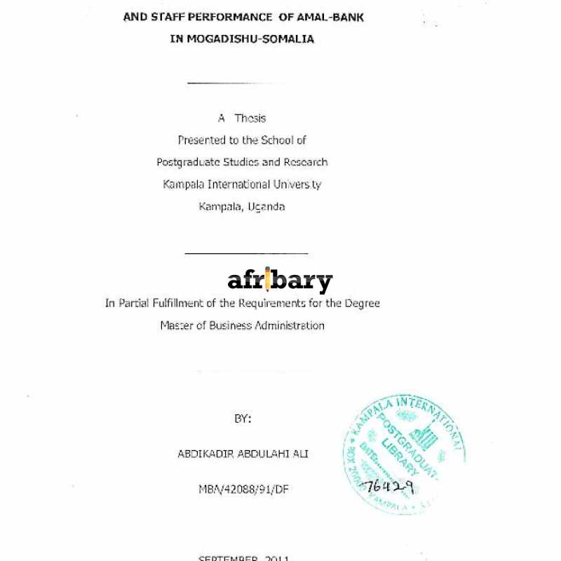 Financial Management and Staff Performance of Amal-Bank in Mogadishu ...