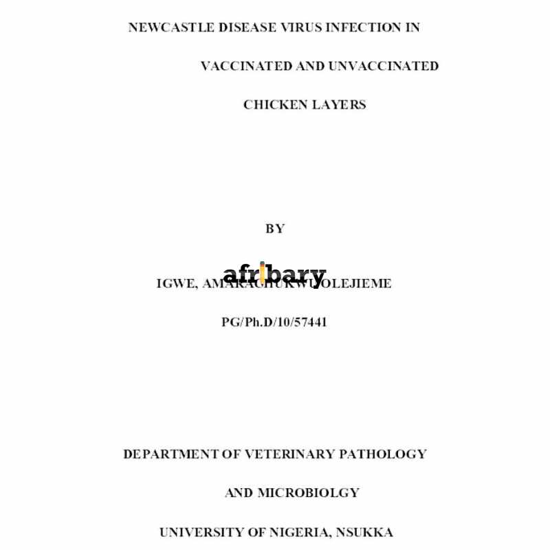 Pathogenesis of a Local Nigerian Velogenic Newcastle Disease Virus ...