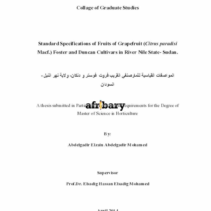 Standard Specifications of Fruits of Grapefruit (Citrus paradisi Macf ...