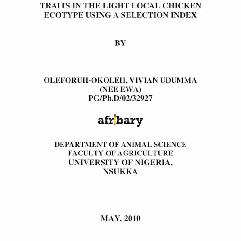 Improvement in Egg Production Traits in the Light Local Chicken Ecotype ...