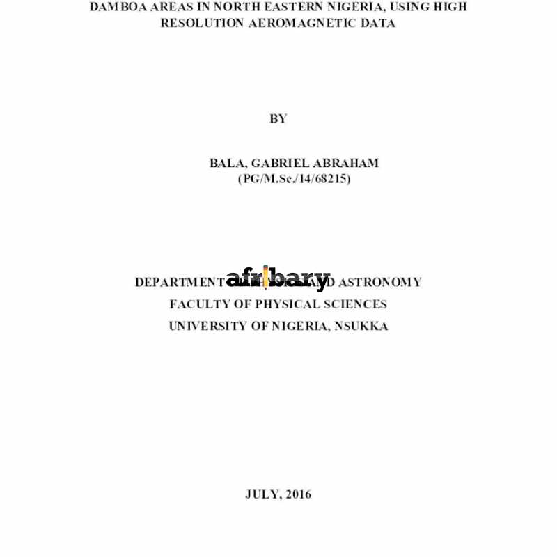 Investigation of Magnetic Anomalies of Chibok and Damboa Areas in North ...