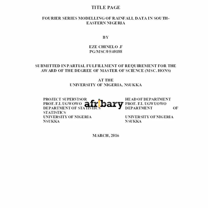 Fourier Series Modelling of Rainfall Data in Southeastern Nigeria ...