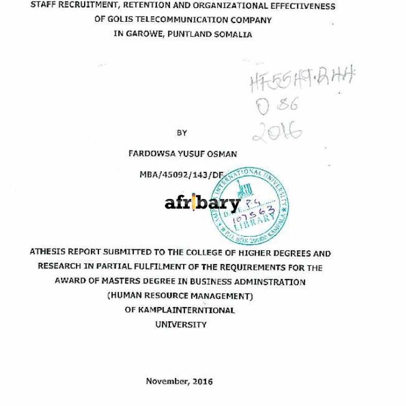 Staff Recruitment, Retention and Organizational Effectiveness of Golis ...