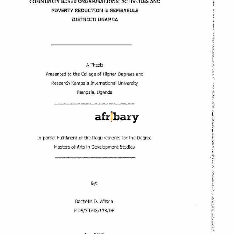 Community Based Organisations' Activities and Poverty Reduction in ...