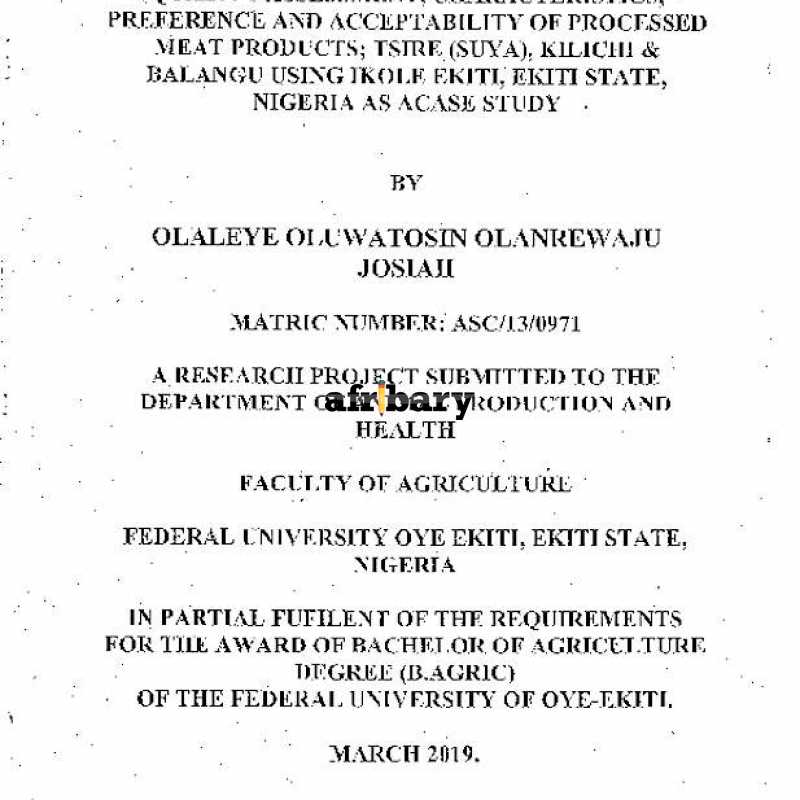 QUALITY ASSESSMENT, CHARACTERISTICS, PREFERENCE AND ACCEPTABILITY OF ...