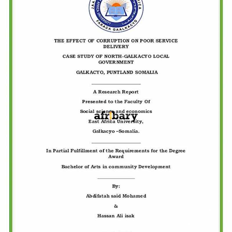 THE EFFECT OF CORRUPTION ON POOR SERVICE DELIVERY CASE STUDY OF NORTH ...