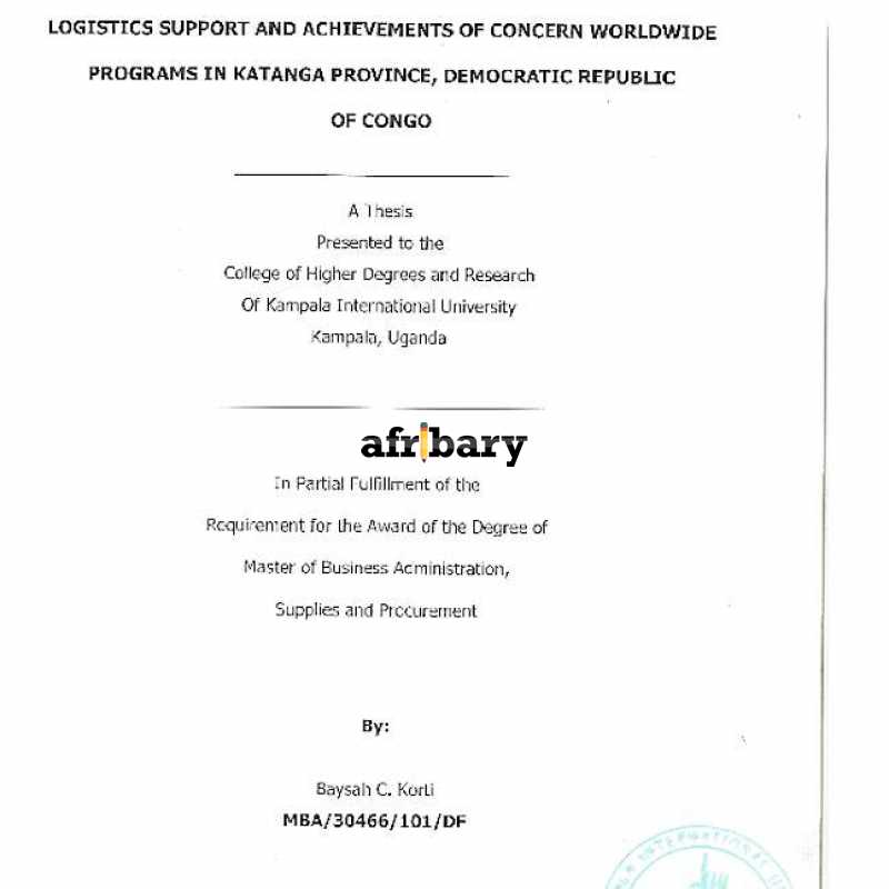 Logistics Support and Achievements of Concern Worldwide Programs in ...
