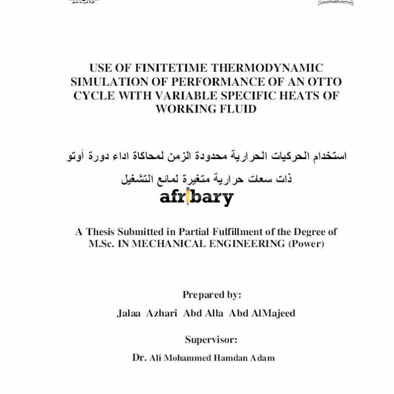 Use Of Finite Time Thermodynamic Simulation Of Performance Of An Otto