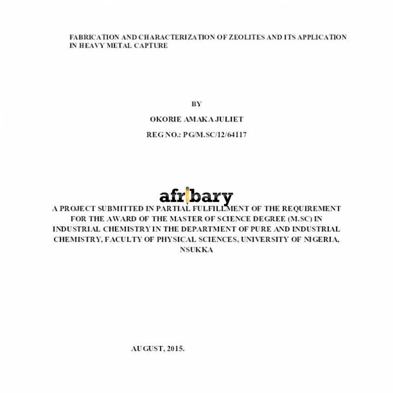Fabrication and Characterization of Zeolites and its Application in ...