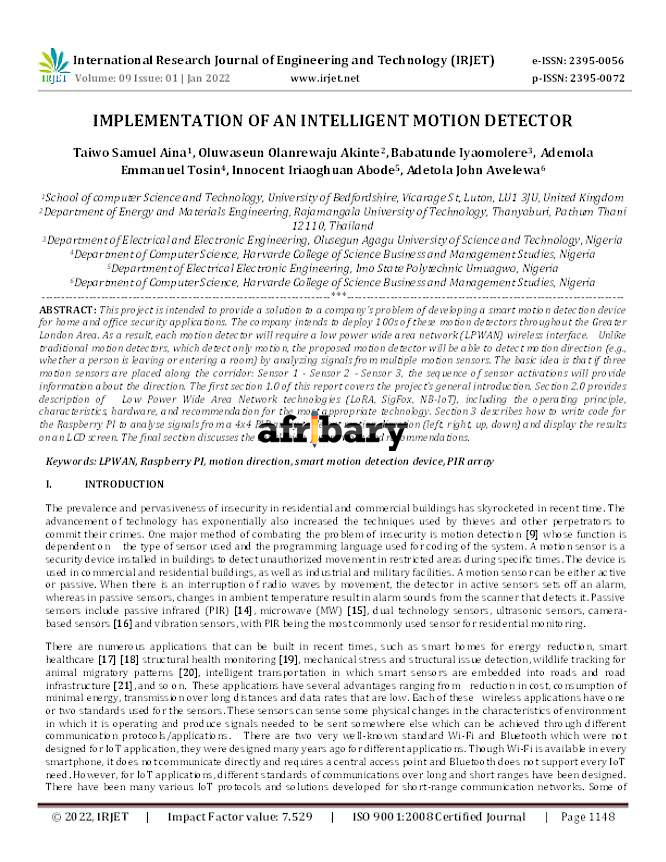 Implementation of an Intelligent Motion Detector | Afribary