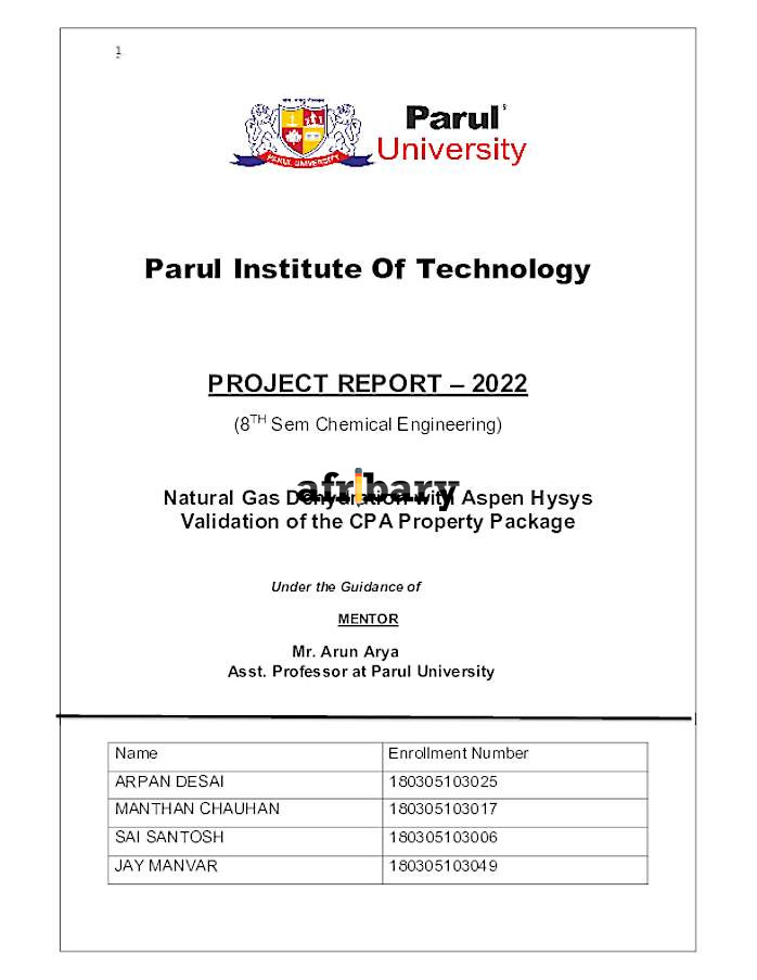 Natural Gas Dehydration with Aspen Hysys Validation of the CPA Property ...